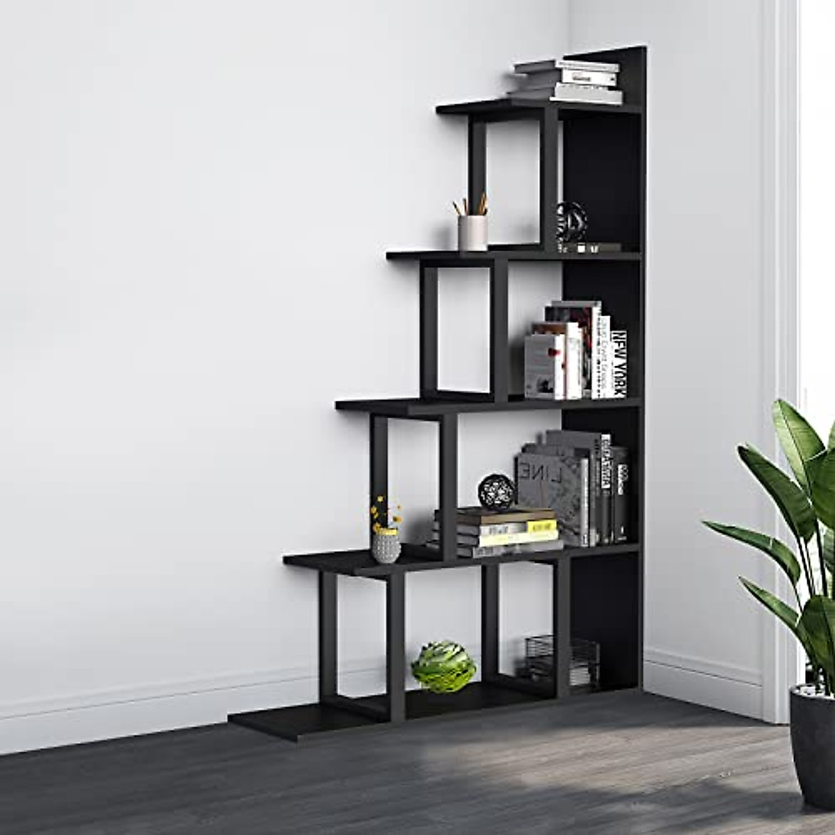 YITAHOME 5 Tiers Bookshelf, Modern 5 Shelf Bookcase Freestanding L Shape Bookshelves Display Shelf Storage Organizer Corner Bookshelf and Bookcase for Living Room Bedroom Home Office Hallway, Black