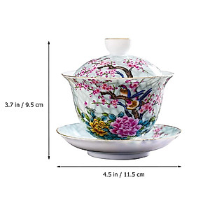 DOITOOL Ceramic Tea Cup Chinese Fu Tea Cup with Lids Hand- painted Tea Bowl Ceramic Tea Bowl Traditional Tea Ware (Flower Birds)