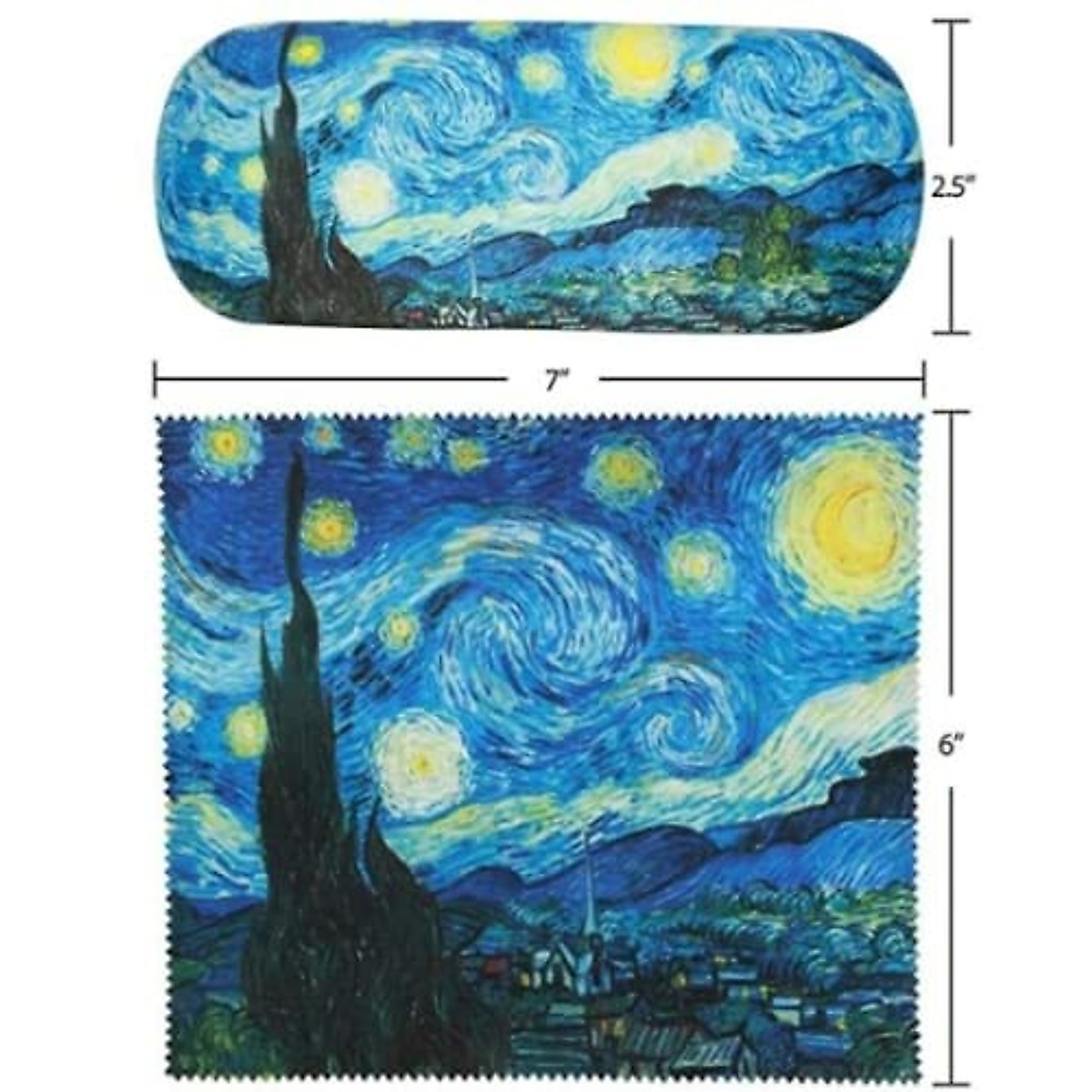 Vincent Van Gogh Painting Art Premium Quality Starry Night Eyeglass Case and Matching Microfiber Eyeglass Cleaning Cloth
