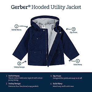 Gerber Baby Hooded Cotton Twill Utility Jacket, Navy, 18 Months