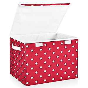 Kigai Storage Basket Red Polka Dot Storage Boxes with Lids and Handle, Large Storage Cube Bin Collapsible for Shelves Closet Bedroom Living Room, 16.5x12.6x11.8 In