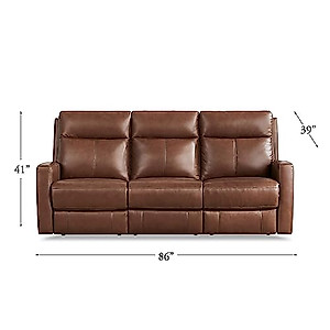 Hydeline Vienna Zero Gravity Power Recline and Headrest 100% Top Grain Leather Sofa with Built-in USB-Ports, Pecan