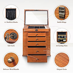 Homde Large Wooden Jewelry Box/Cabinet/Armoire with Lock for Women Girls Ring Necklace (Large)