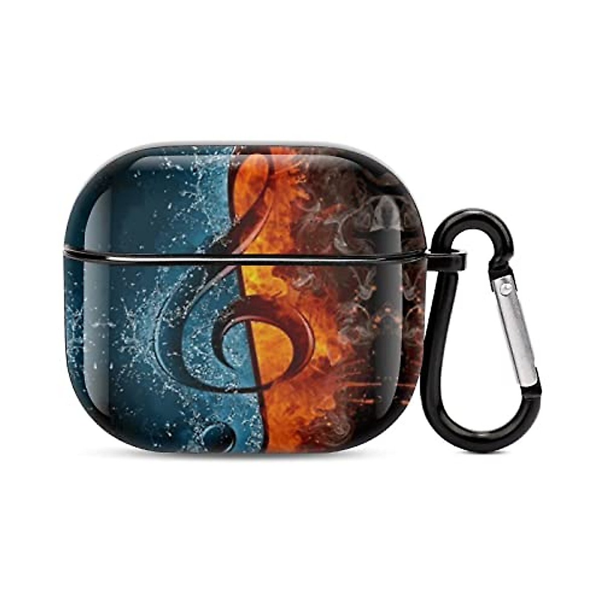 Water Fire Music Notes Pattern Airpods 3 Case Bluetooth Fashion Portable Shockproof and Anti-Scratch Headphone Charging Case Protective Case for Airpods 3 with Keychain Chain Gift Unisex