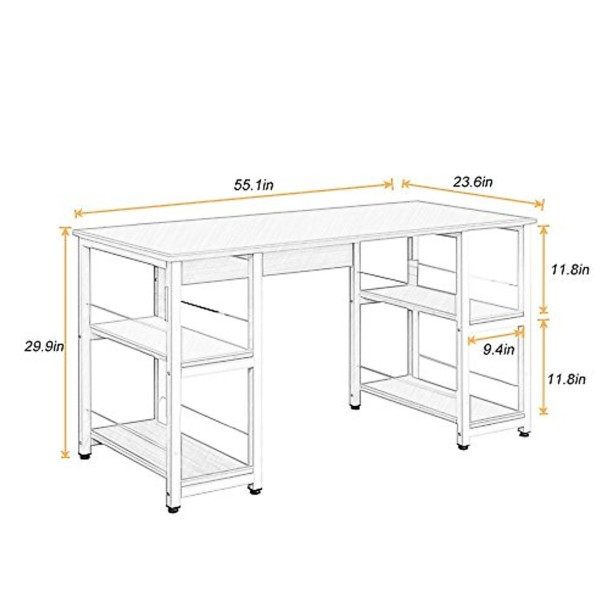 Computer Desk, Computer Desk with Shelves, 55 inches Office Desk with 4 Storage Shelves, Large Space Home Office Desks Trestle Desk Workstations, Modern Desk Writing Desk for Home Office (Black)