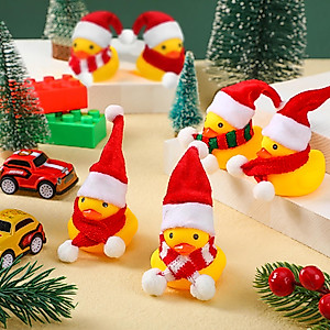 12 Pcs Christmas Mini Rubber Duckies in Bulk with Christmas Hats and Scarf Christmas Rubber Duckies Bath Toy for Christmas Party Winter Holiday Favors Goodie Bag Fillers