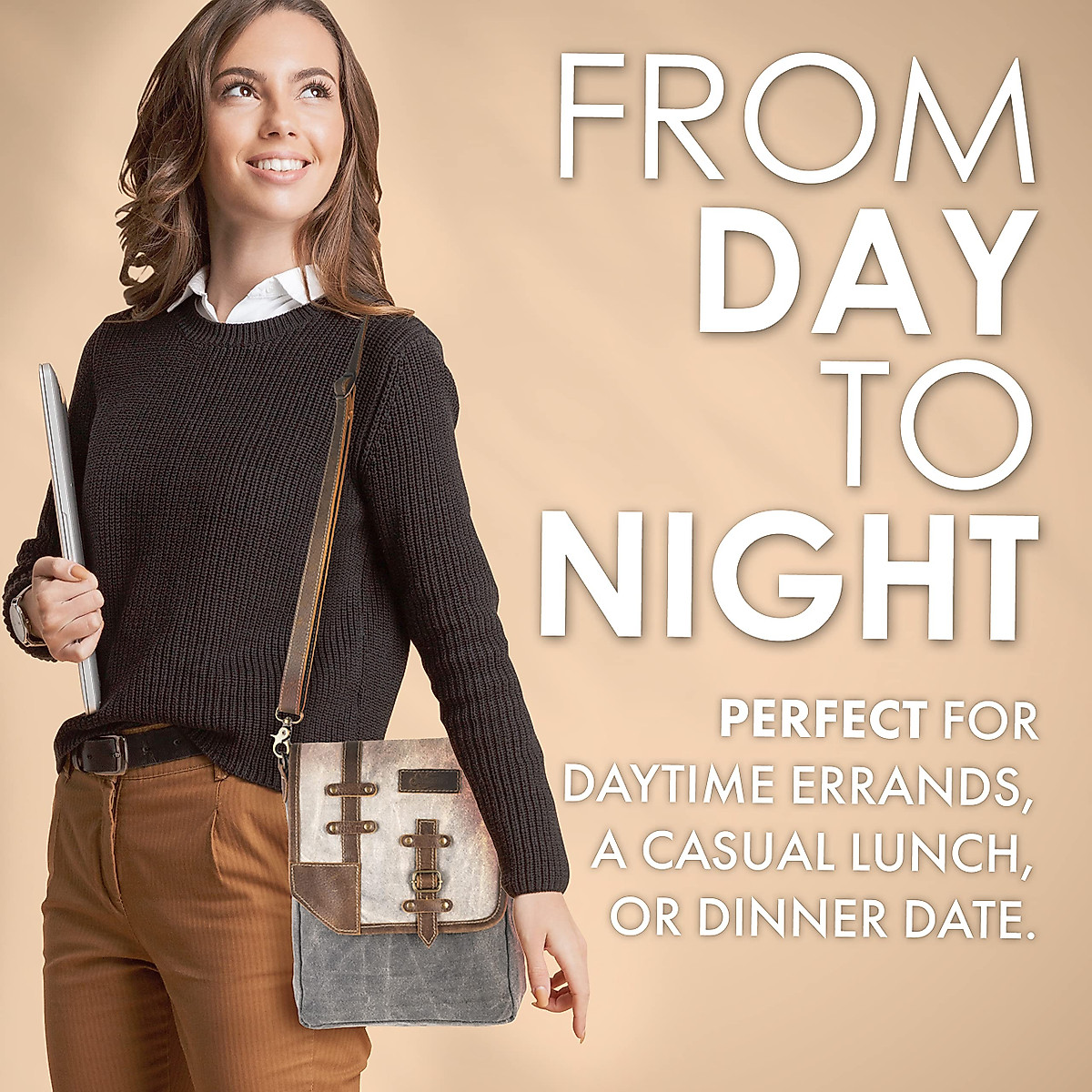 SIXTEASE Crossbody Bag for Women Vintage Style Genuine Leather, Upcycled Canvas, Rug, or Hair On - Cross Body Womens Bags with Inside Zipper Pockets - Smaller Capella