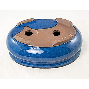 6" Oval Dark Blue Mame Shohin Bonsai/Succulent Pot + Tray + Rock + Mesh Combo