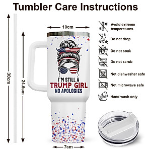 GEPOSTORE American Girls Tumbler 40oz with Handle, Bandana US Girl Tumbler Cup, Patriots Gift for Girls, Birthday Gifts for Teen Girls