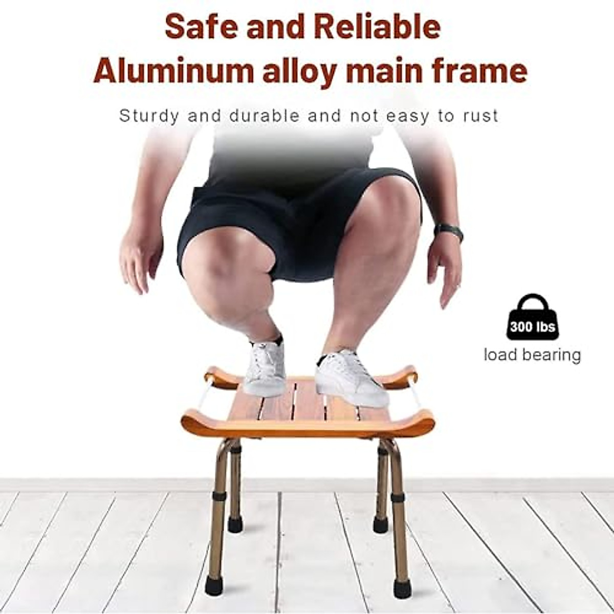 oiakus Bath Shower Seat, Teak Shower Chair Spa Shower Chair, Wooden Bathtub Shower Bench, Bath Chair with Non-Slip Feet, Shower Stool for Inside Shower, Supports 330lbs