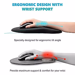 MOLMO Mouse Pad Wrist Support, Ergonomic Mouse Pad with Wrist Rest, Pain Relief Mousepad with Non-Slip Rubber Base, Comfortable Memory Foam Mouse Mat for Office &Home (Black)