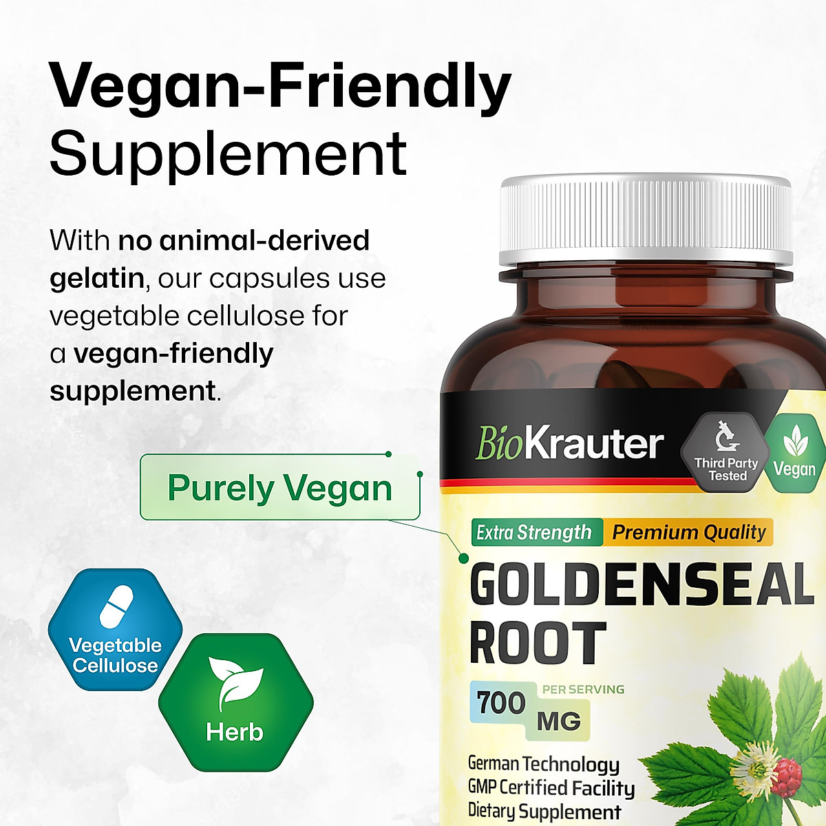 BIO KRAUTER Goldenseal Root Supplement - Goldenseal Capsules 700 mg - Traditional Herbal Supplement - 100 Vegan Capsules