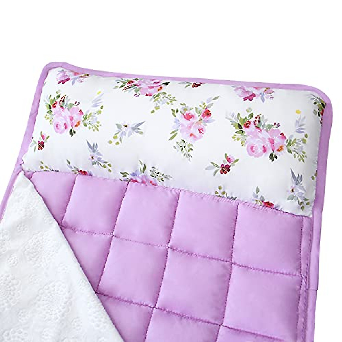 Toddler Nap Mat for Girls Floral, Warm Kids Sleeping Mat with Removable Pillow and Fleece Minky Blanket, Lightweight Perfect for Kids Preschool, Daycare, Travel Sleeping Bag, Fit Standard Cot