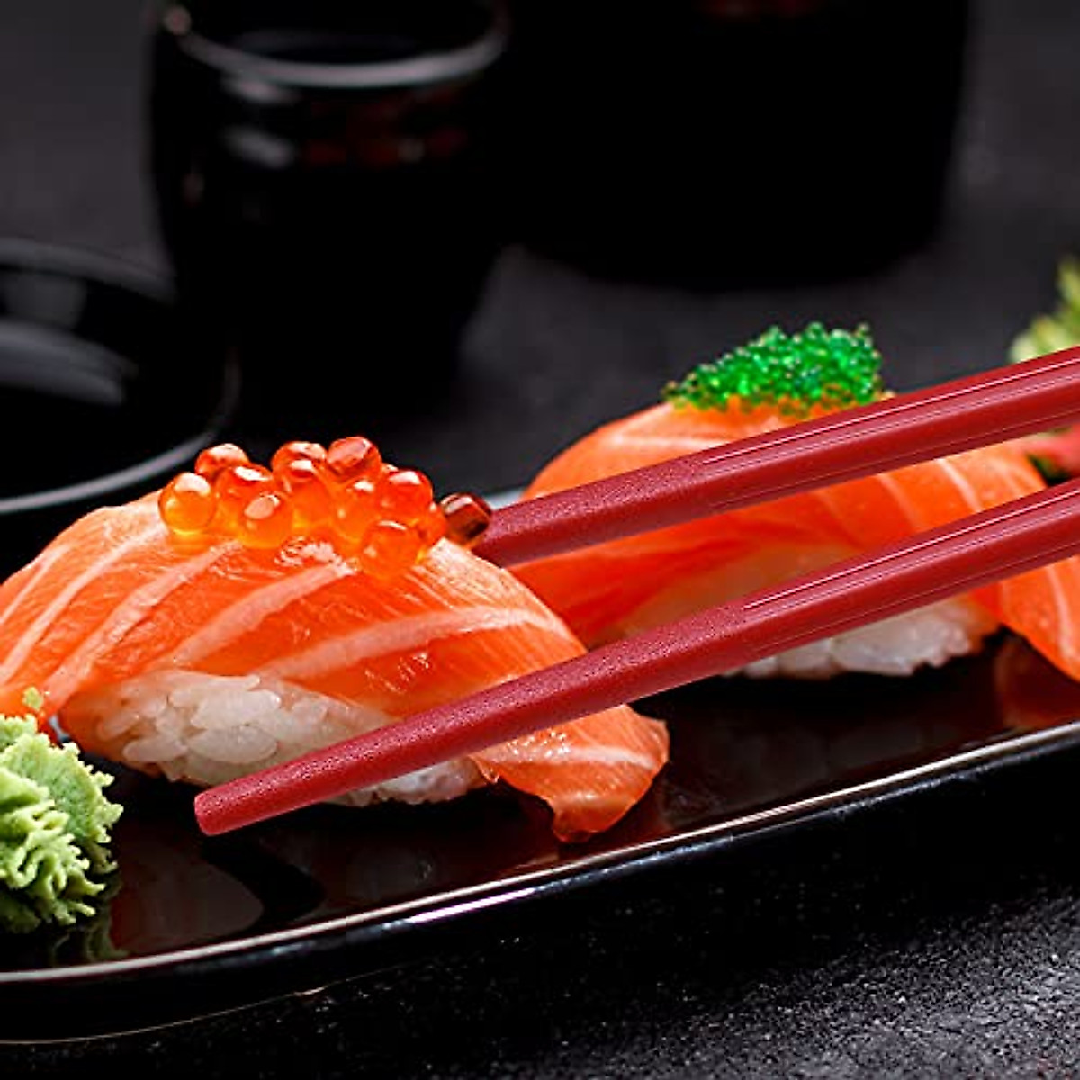 Chopsticks, GLAMFIELDS 5 Pairs Premium Reusable Multicolour Chopsticks for Sushi Japanese Matte Anti-slip Chop Sticks with Gift Case Lightweight Dishwasher Safe, 9.6 Inch