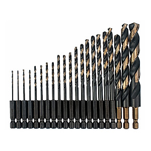VALYRIANTOOL Impact Drill Bit Set, 21PCS Hex Drill Bit Set, Black Gold Drill Bits Set, HSS Quick Change Impact Driver Drill Bit Set for Copper, Aluminum, Zinc Alloy, Wood, Plastic 1/16"-1/2"