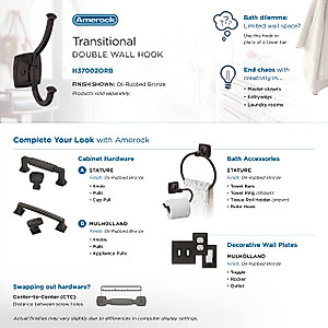 Amerock H37002ORB | Kinsale Double Prong Decorative Wall Hook | Oil Rubbed Bronze Hook for Coats, Hats, Backpacks, Bags | Hooks for Bathroom, Bedroom, Closet, Entryway, Laundry Room, Office