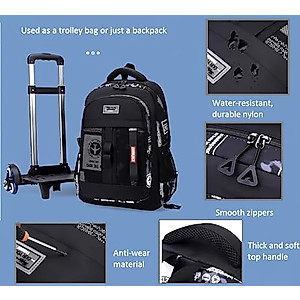 ETAISHOW Airplane-Print Rolling Backpack for Boys Kids Backpack with Wheels for Elementary School Roller School Bag Trolley Bookbag