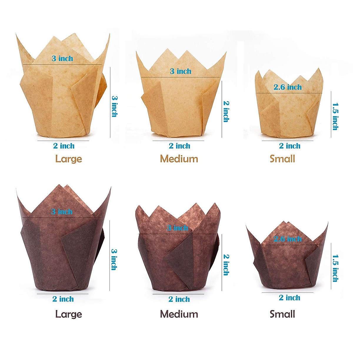 GOLDEN APPLE, 200 Pcs Tulip Cupcake Liner Baking Cup Muffin Tins Cups for Weddings, Birthdays, Baby Showers (Medium, Natural)