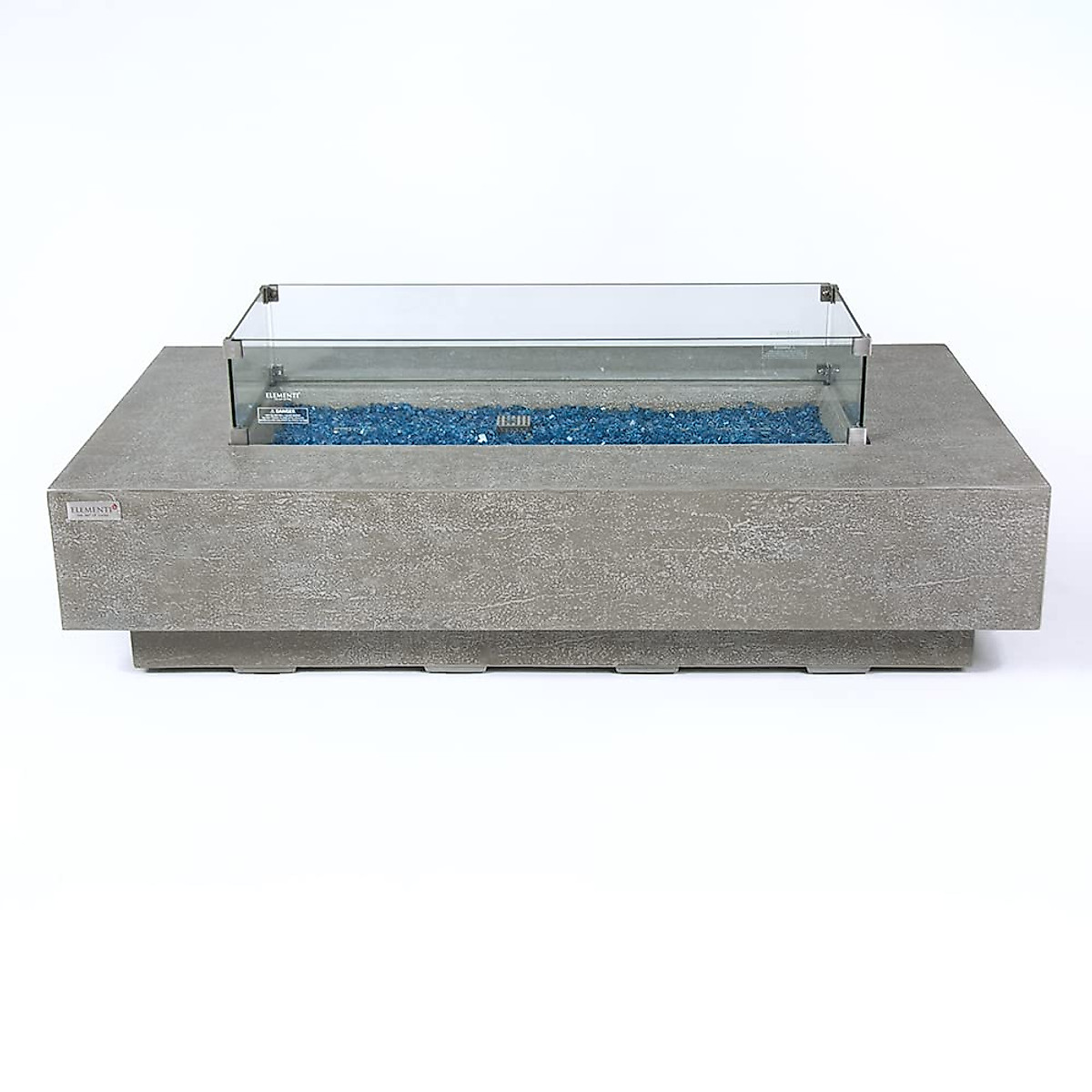 Elementi Plus Riviera Outdoor Table 60 Inches Fire Pit Patio Heater Concrete Firepits Outside Electronic Ignition Backyard Fireplace Cover Fire Glass Included Natural Gas