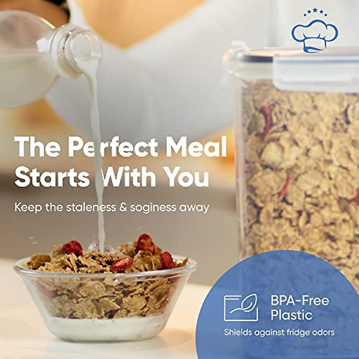 Cereal Containers Storage Set Large (4L,135.2 Oz), Airtight Food Storage Containers for Kitchen & Pantry Organization, Cereal Storage Container Set for Crunchiness, BPA Free Dispenser Keepers