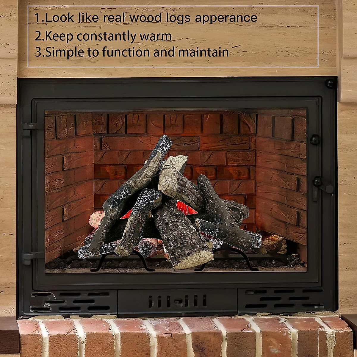 Gas Fireplace Logs 10pcs Fake Fireplace Logs Faux Electric Fireplace Logs for Gas Fireplace Insert, Large Ceramic Wood Fake Fire Logs for Outdoor Fire Pit Firebowl Indoor Fireplace Decoration