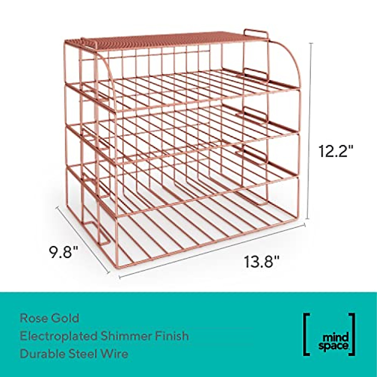 File Organizer for Desk, Letter Tray Desk Organizer, 4 Tier Desk Organizers and Accessories, File Folder Organizer, Desk File Organizer - Office Organization, 1 Upper Shelf, Wire Collection, Rose Gold