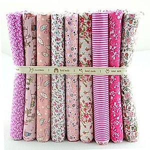 Cotton Fabric Squares 9PCS, Cotton Print Fabric with Flower Pattern, Cotton Fabric Squares 9PCS, Cotton Print Fabric with Flower Pattern, Patchwork for DIY Sewing Craft Patterns, Cotton Fabric for Quilting, Floral Series(20"x20",Pink)