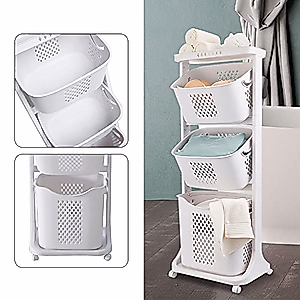 3 Tier Laundry Hamper Basket, Laundry Storage Basket Sorter Clothes Storage Organizer Shelf Rolling Cart 360° Rolling Laundry Storage Basket Dirty Clothes Organizer Shelves Beige