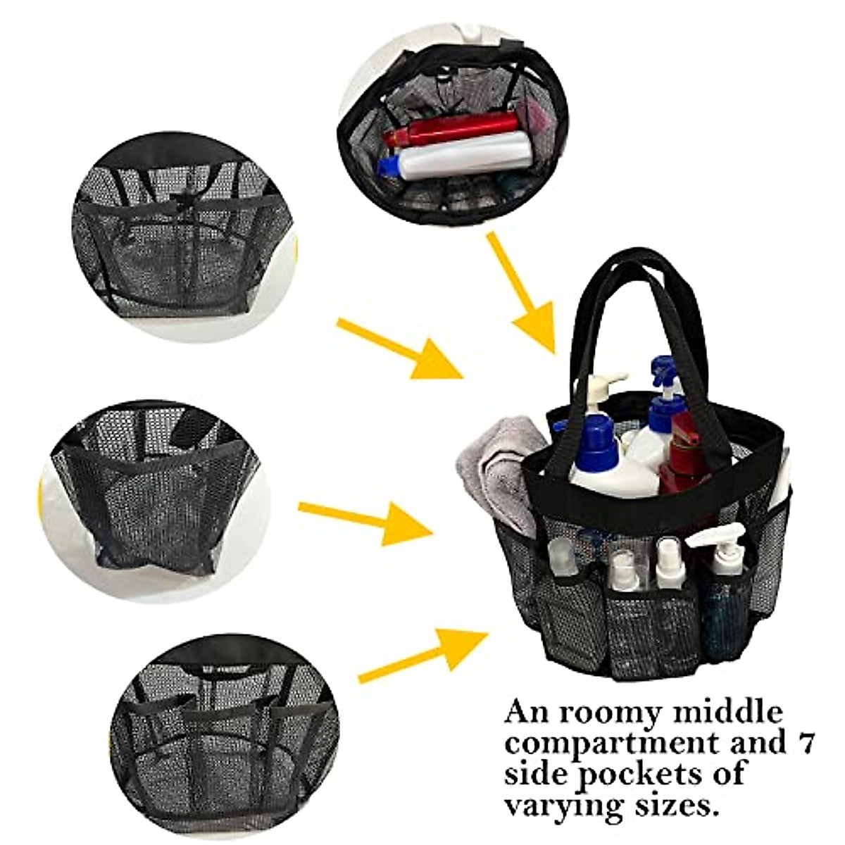 JOYISEN Mesh Shower Caddy with 8 Storage Pockets Hanging Shower Tote Bag for Home Gym Travel Dorm Bathroom Washing Bag Case with Handle