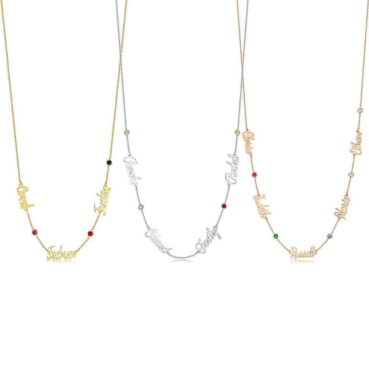 LONAGO Personalized 925 Sterling Silver 1-5 Name Necklace with Simulated Birthstone Custom Made Any Nameplate Pendant Jewelry for Women (Style 1-Silver)