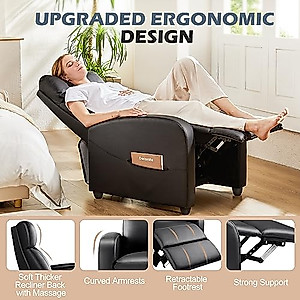 Recliner Chair for Living Room, Massage PU Leather Recliner Sofa Home Theater Seating with Lumbar Support Winback Single Sofa Armchair Reclining Chair Easy Lounge