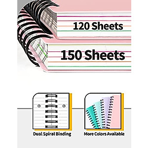 SUNEE 5 Subject Notebook College Ruled - 300 Pages, 8.2"x10.8", Spiral Lined Notebook with 5 Pocket Colored Dividers, 3-Hole Punched Paper, Pink Notebooks for School Supplies, Home & Office, Writing Journal