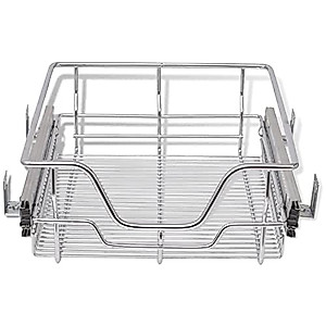 Mogou Pull-Out Wire Basket Pull Out Spice Rack, Blind Corner Cabinet Pull Out, Pull Out Shelf Storage for Kitchen Base Cabinet Organizations 2 pcs Silver 15.7"