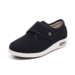 Women's Wide Shoes with Adjustable Strap Lightweight Walking Shoes for Elderly Mother Seniors Swollen Feet Plantar Fasciitis Black