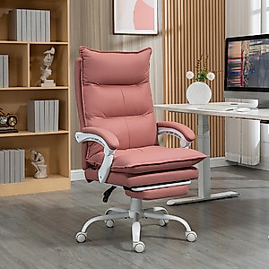 Vinsetto Executive Massage Office Chair with 6 Vibration Points, Microfiber Computer Desk Chair, Heated Reclining Chair with Footrest, Armrest, Double Padding, Pink
