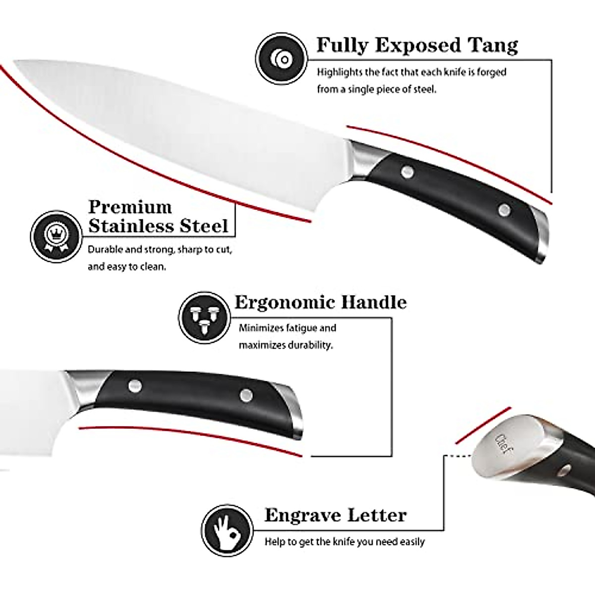 Wood Knife Block Set, 18 Pieces Kitchen Knife Set With Acacia Wood Knife Block, Cutlery With Knife Sharpener&14 Knives, Shear and 1pcs Bamboo Cutting Board Included For Kitchen…