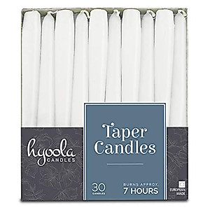 Hyoola Tall Taper Candles - Tapered Candles - White Dripless Candle Sticks - 8 Inch (20cm) - 7 Hour Burn Time (30-Pack)