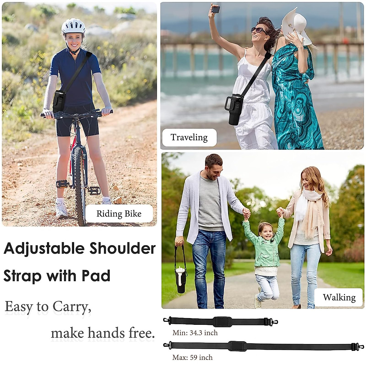 Mefaster Stanley Cup Accessories Set Includs 1 Pcs Carrier Bag for Stanley 40oz Tumbler with Adjustable Shoulder Strap for Hiking Travelling Camping(Black)