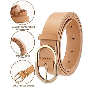 Breathffy 5 Pcs Women's Leather Belts for Jeans Dresses Pants Ladies Belt Bulk with Gold Buckle (White, Black, Camel, Khaki, Apricot,M: Fit Waist Size 31-36 Inches)