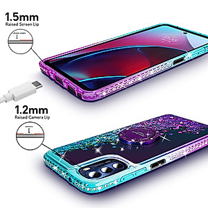 Silverback for Moto G Stylus 5G 2022 Case, Moving Liquid Holographic Sparkle Glitter Case with Kickstand, Girls Women Bling Diamond Ring Slim Protective Case for Motorola G Stylus 5G (2022), Purple