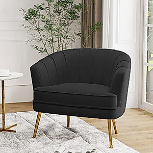 SHINEBOOM Velvet Accent Chairs for Living Room Bedroom Office Leisure Upholstered Single Sofa Chair Arm Chair Comfy Chair Reading Club Coffee Chair with Metal Legs, Black