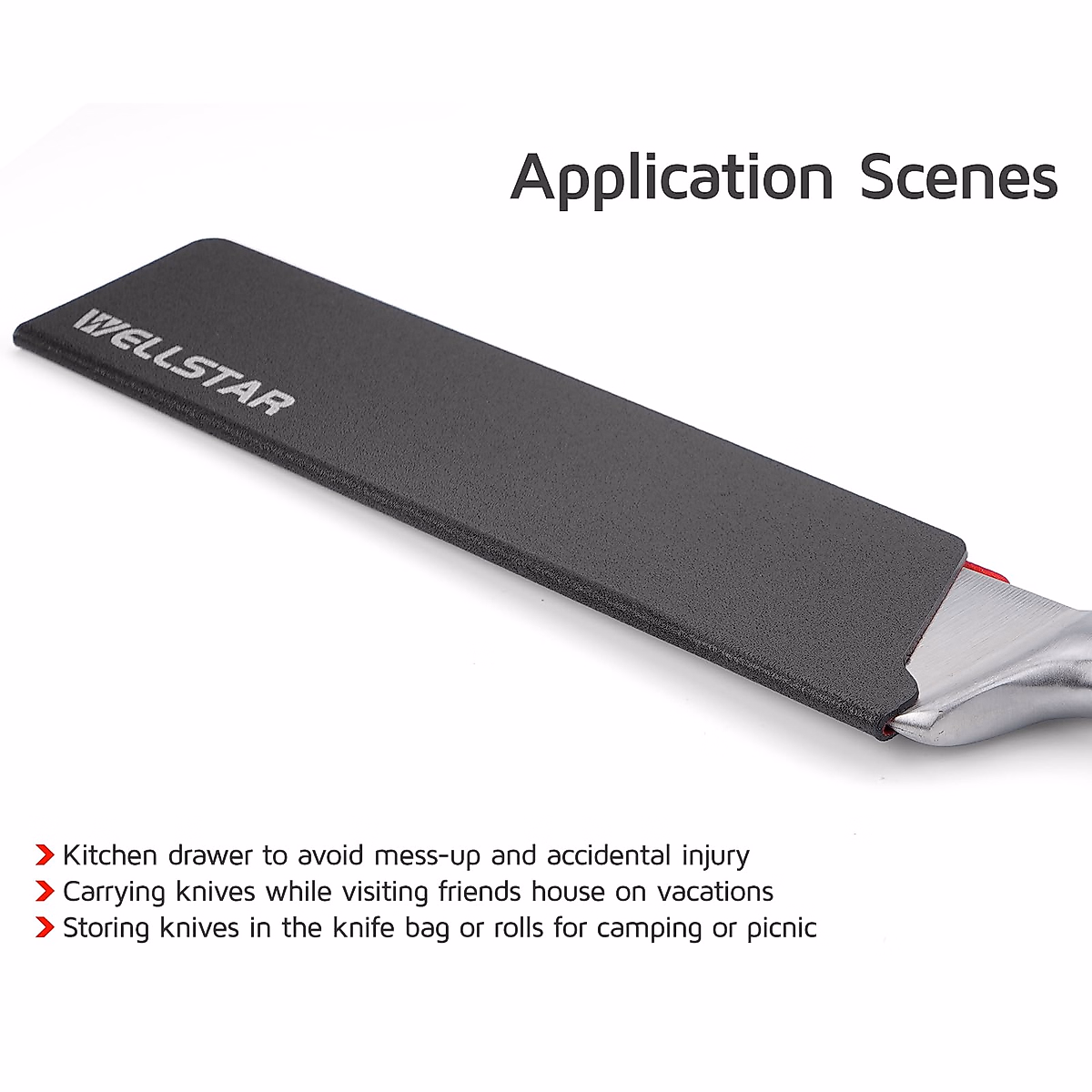 WELLSTAR Knife Edge Guards Set, 5 Piece Universal Blade Covers, BPA Free ABS Protective Blade Sheaths, Non-Scratch Felt Lining Kitchen Knives Covers (Knives not included)