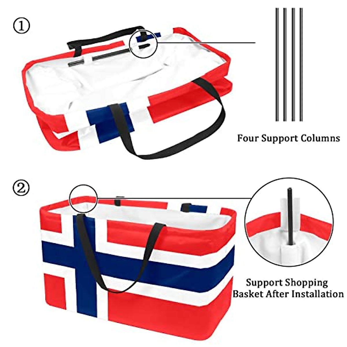 Reusable Grocery Bags,Recyclable Shopping Bags,flag of Norway,Washable Durable Pouch Portable Tote Bag