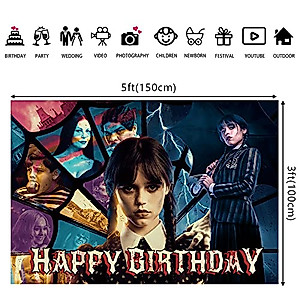 5 x 3 FT Wednesday New Addams TV Show Backdrop, Wednesday Party Decorations Background for Kids Birthday Party