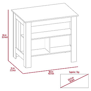 Tuhome Cala Kitchen Island, Four Legs, Three Shelves -White/Onyx