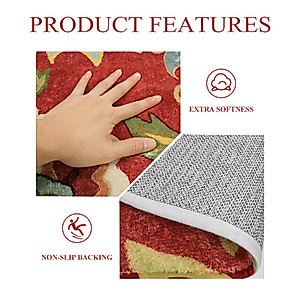 Lahome Red Floral 4x6 Washable Area Rugs- Soft Rug for Bedroom, Non-Slip Rugs for Living Room, Throw Carpet for Dinning Room Entryway Kitchen Office Nursery (4'x6', Red)