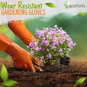 Gastody™ Long Sleeve Gardening Gloves Women and Men - Long Cuff Garden Gloves, Multipurpose Heavy Duty Outdoor and Indoor (Black and Orange, Large)