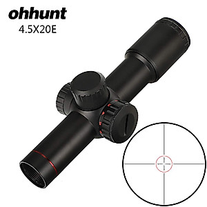 ohhunt 4.5x20E Compact Hunting Rifle Scope Red Illuminated Glass Etched Reticle Riflescope with Flip-Open Lens Caps and Rings