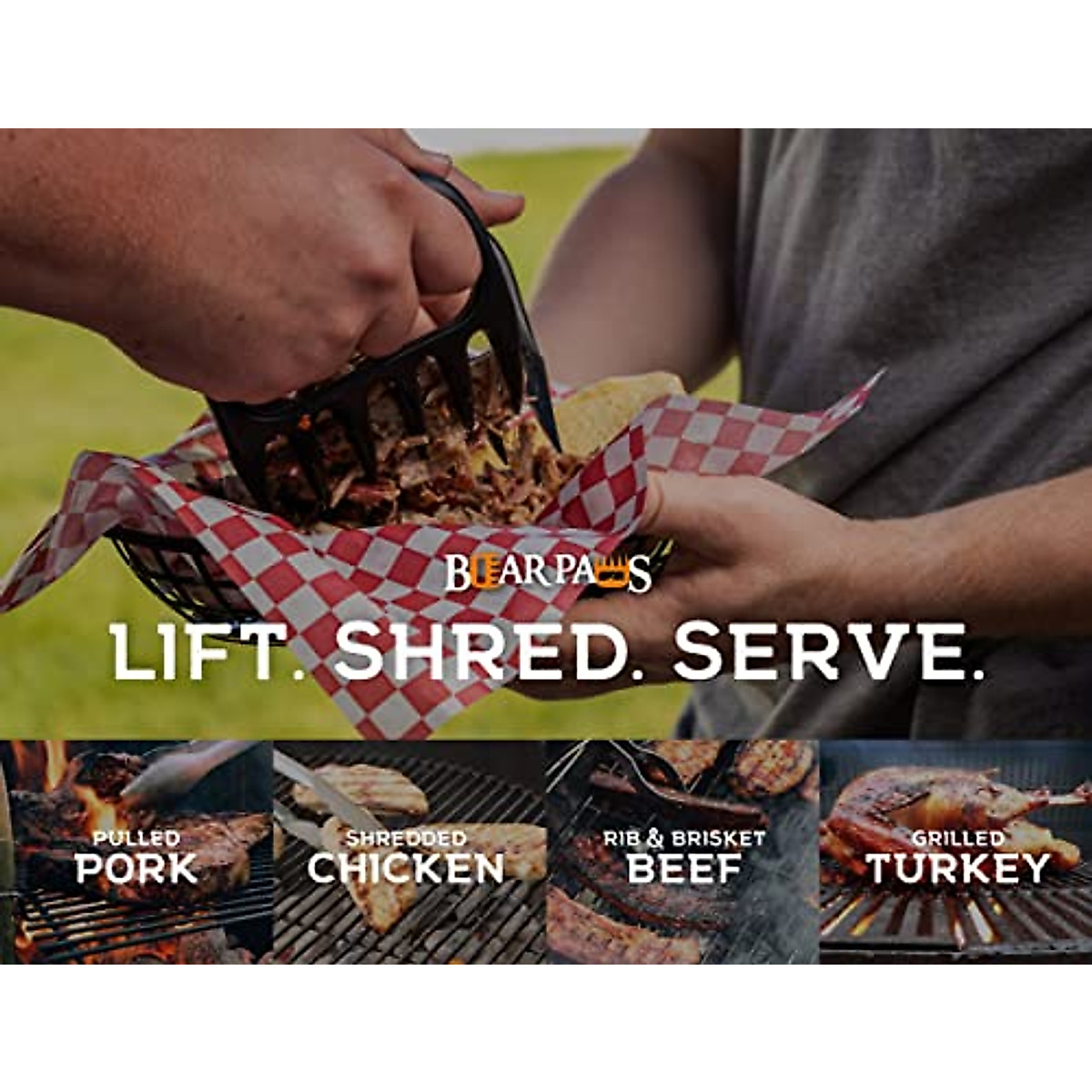 Bear Paws Meat Claws - The Original Meat Shredder Claws, USA Made - Easily Lift, Shred, Pull and Serve Meats - Ultra-Sharp, Ideal Meat Claws for Shredding Pulled Pork, Chicken, Beef and Turkey - Red