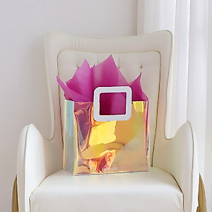 VUOJUR 11'' Holographic Medium Gift Bag with Tissue Paper Reusable Birthday Gift Bag for Women Girls Iridescent Bachelorette Wedding Bridal Bridesmaid Tote Gift Bag (Pack of 1, M Orchid)